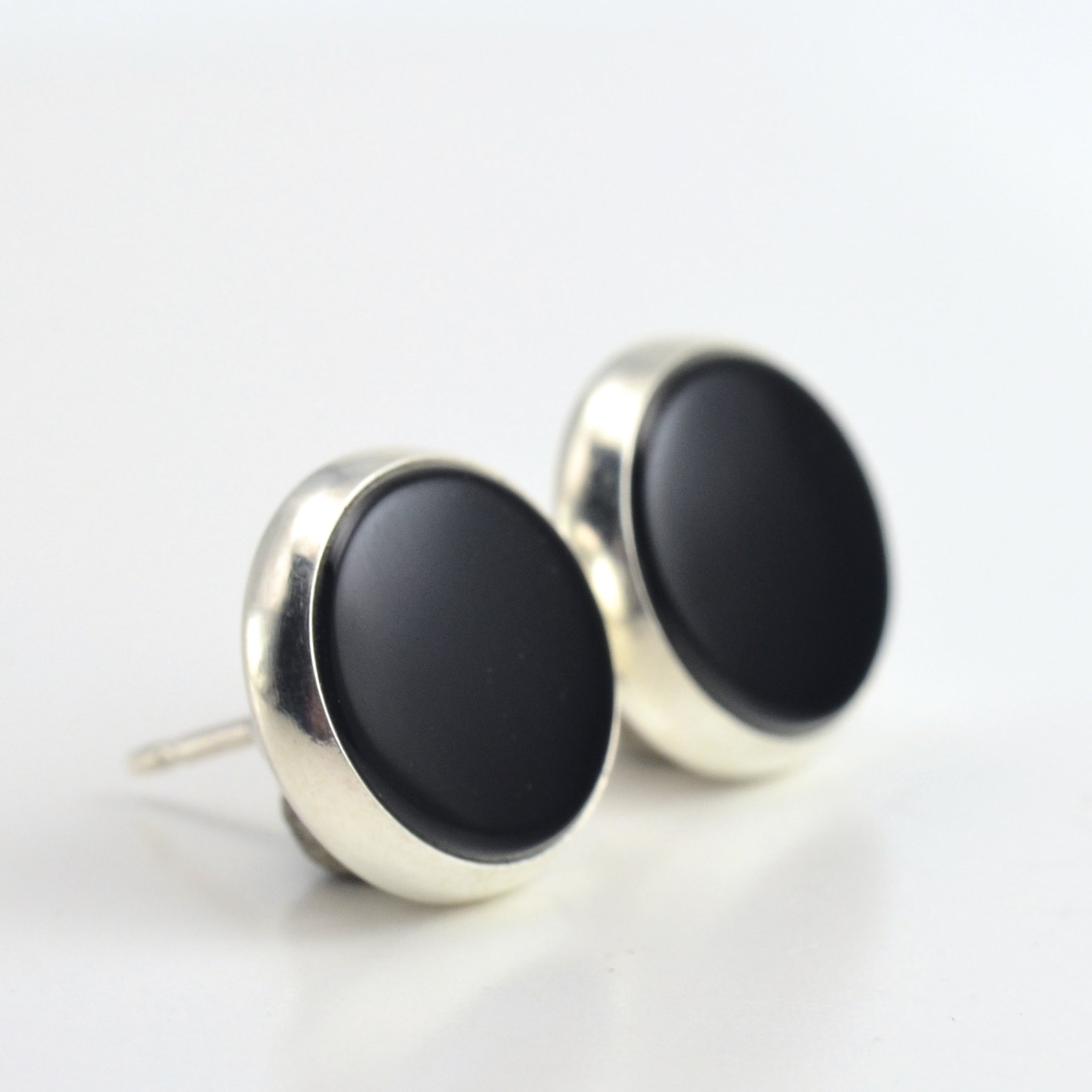 Black Onyx Buff Top 5mm 6mm 8mm 10mm Sterling Silver Stud - Etsy