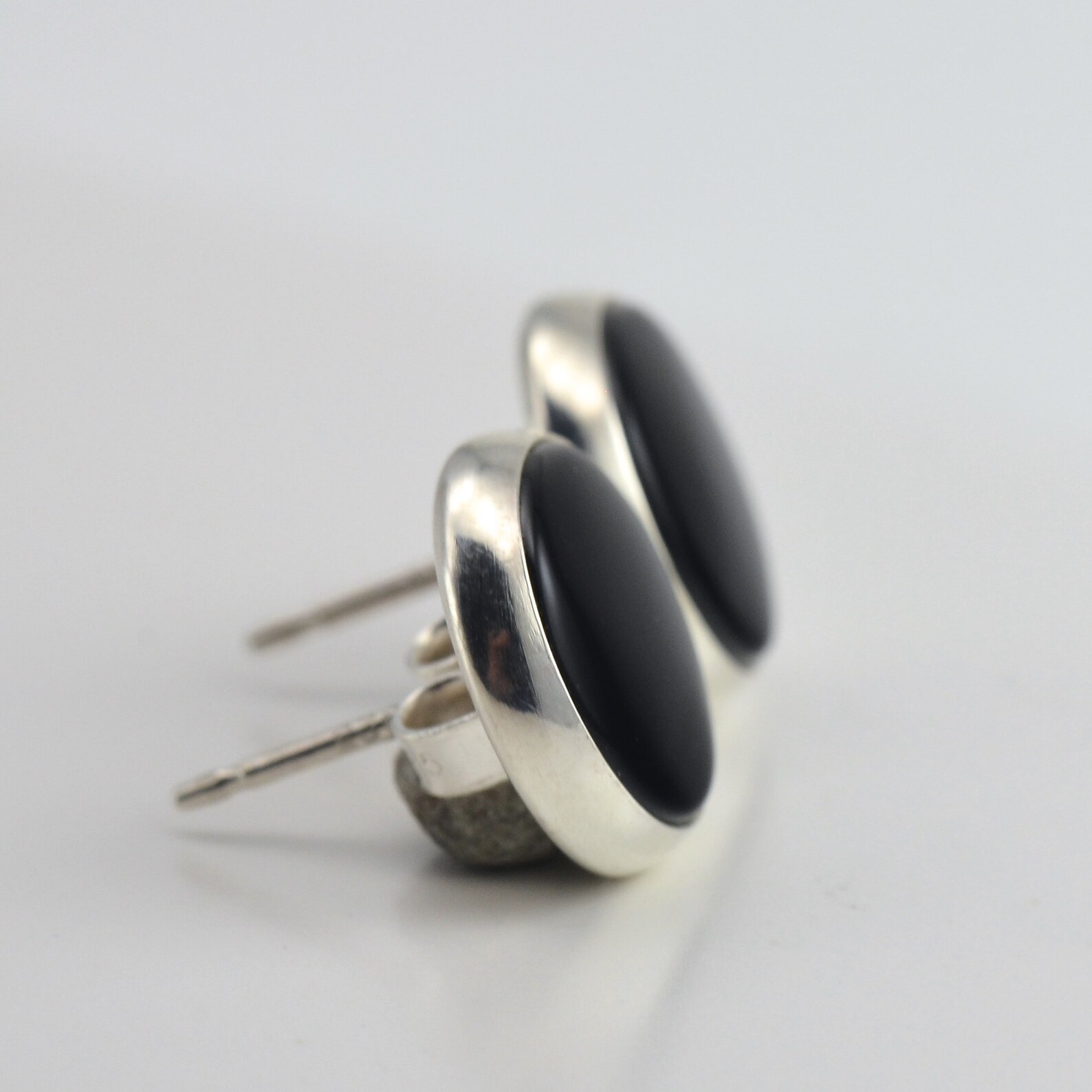 Black Onyx Buff Top 5mm 6mm 8mm 10mm Sterling Silver Stud - Etsy