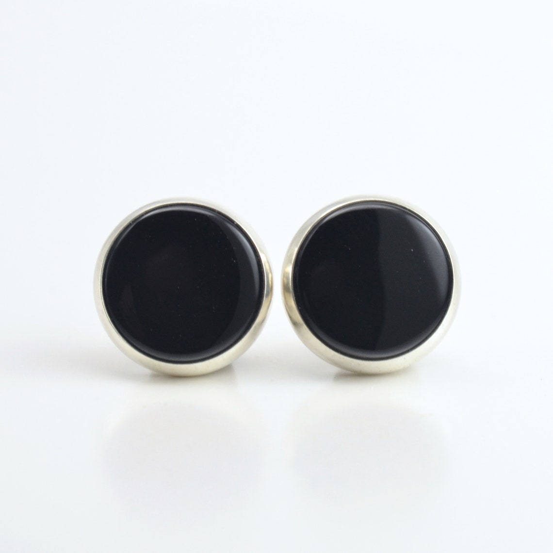 Black Onyx Buff Top 5mm 6mm 8mm 10mm Sterling Silver Stud - Etsy