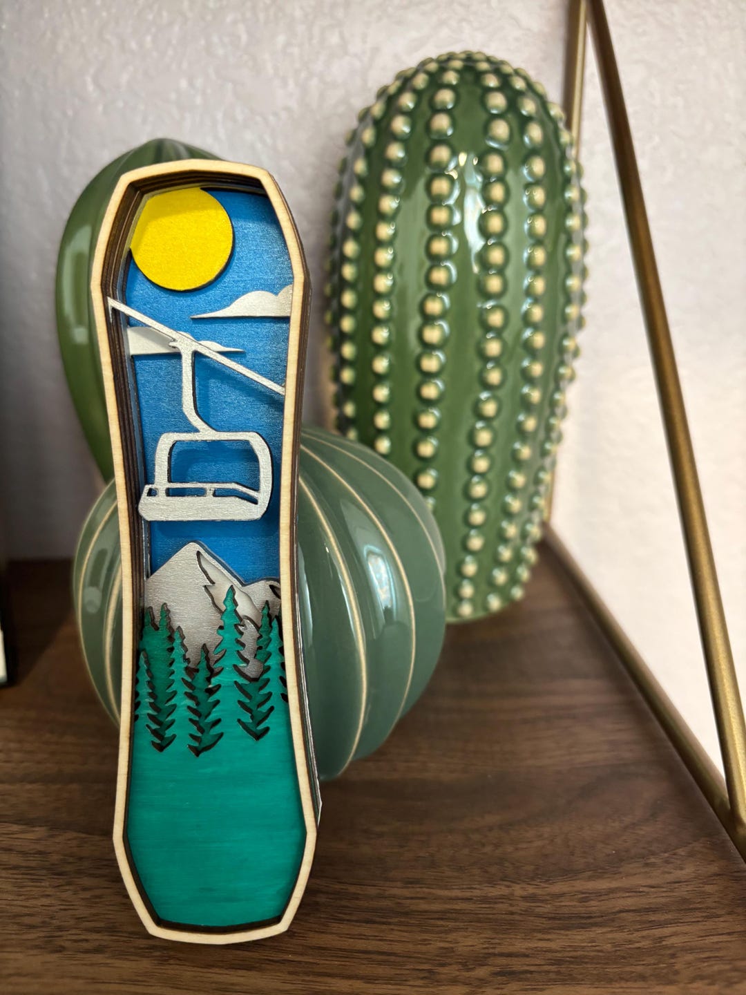 3D Layered Wood Snowboard Wall Art, Hand-painted Mountain Decor - Etsy