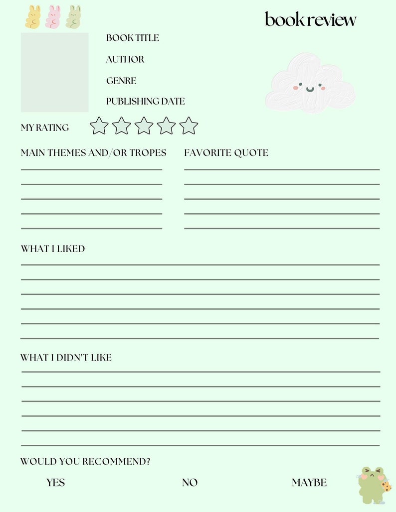 Simple Book Review Template PDF - Etsy