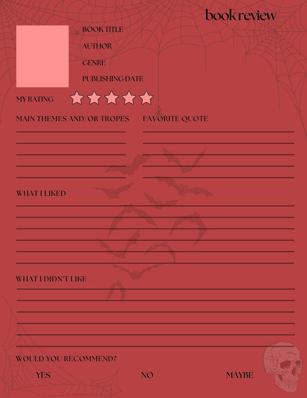 Book Review Template - Spooky - Etsy