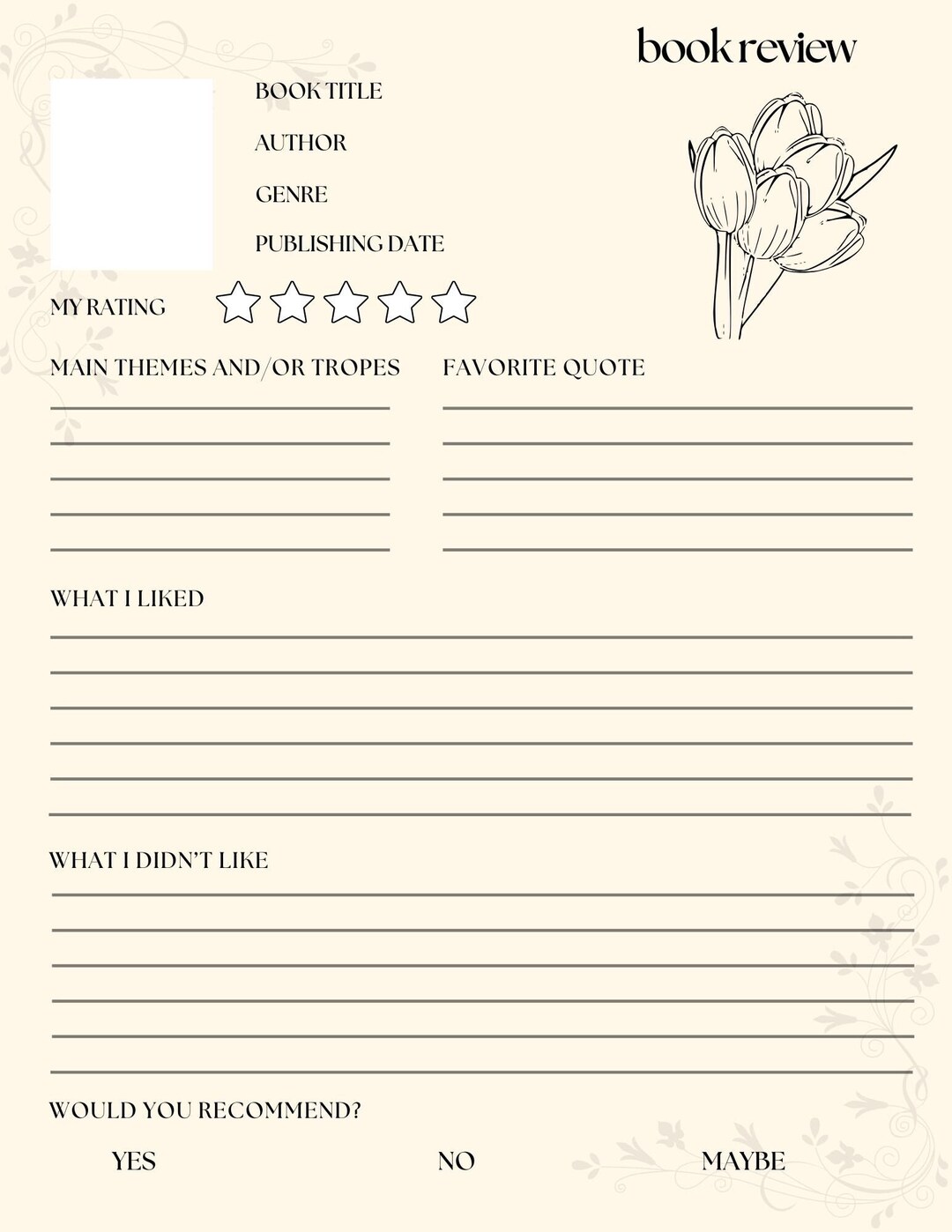 Printable Simple Book Review Template - Etsy