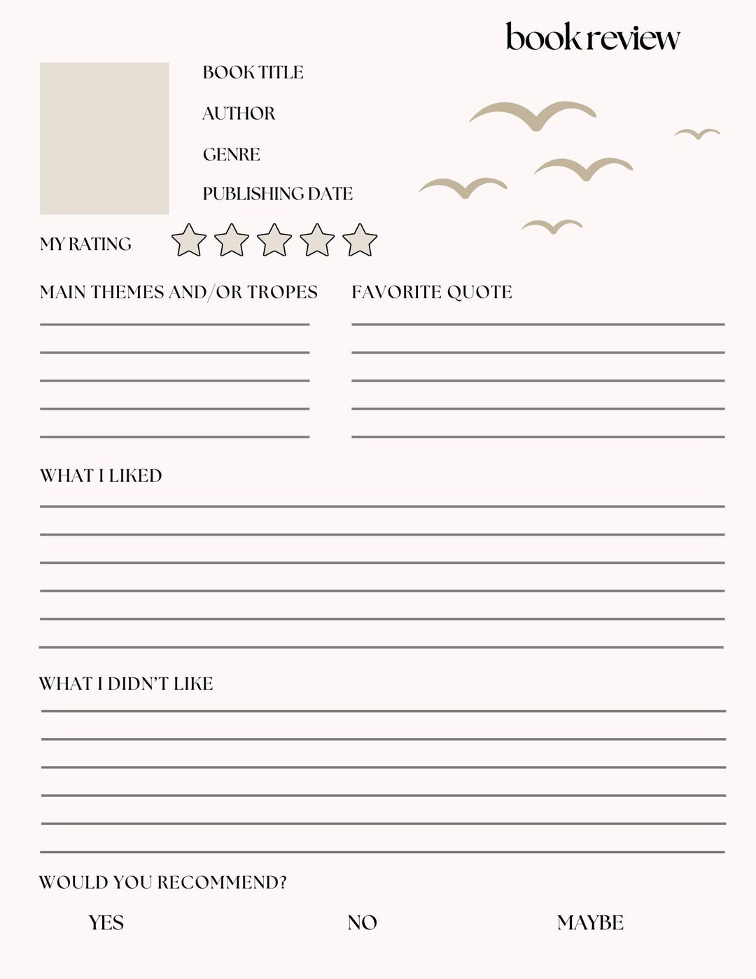 Simple Book Review Template - Etsy