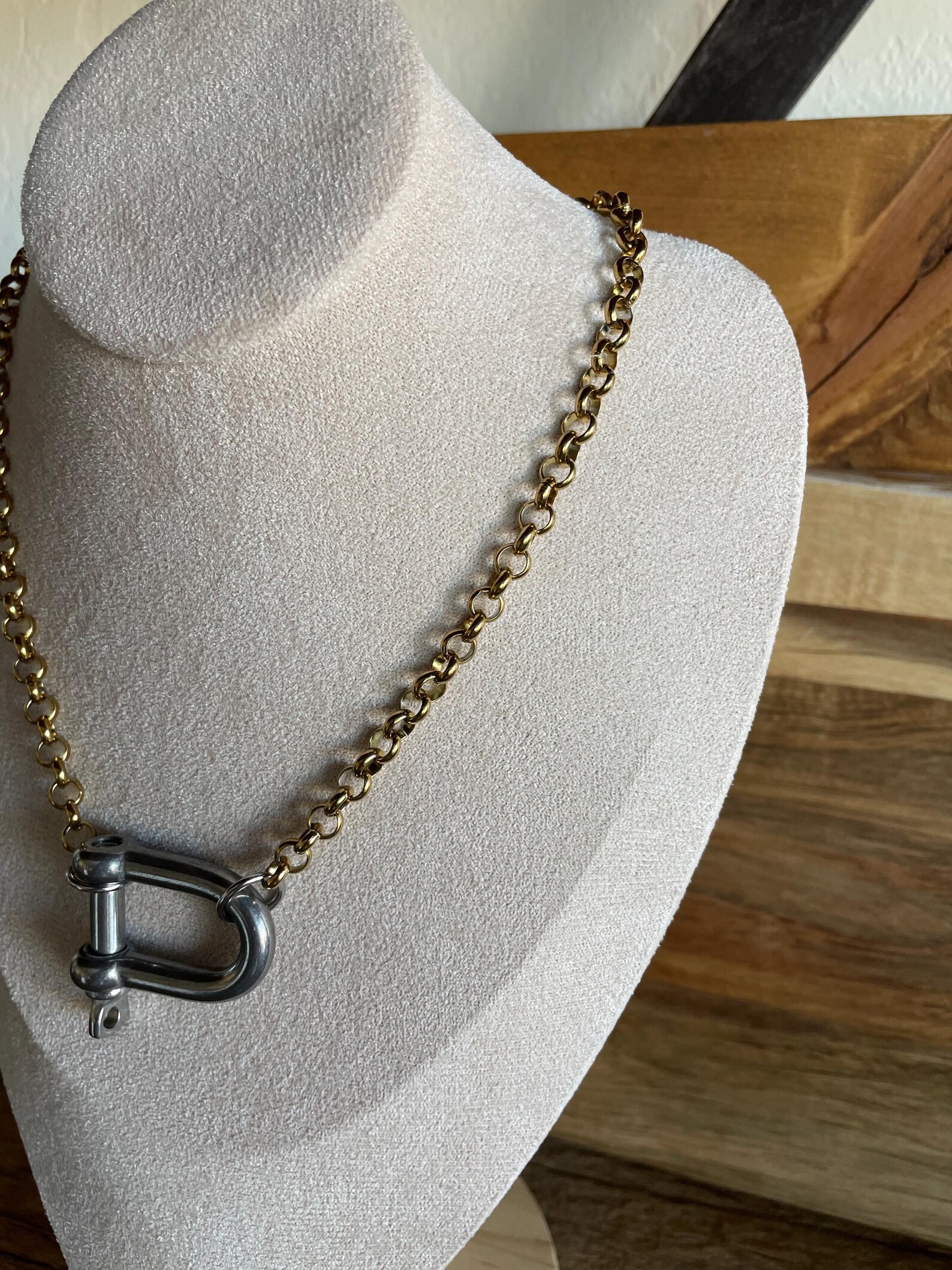 Mixed Metal Shackle Clasp Necklace - Etsy