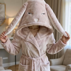Comfort Robe for Women Soft Cozy Bunny Hood Loungewear Warm Fluffy Robe ...
