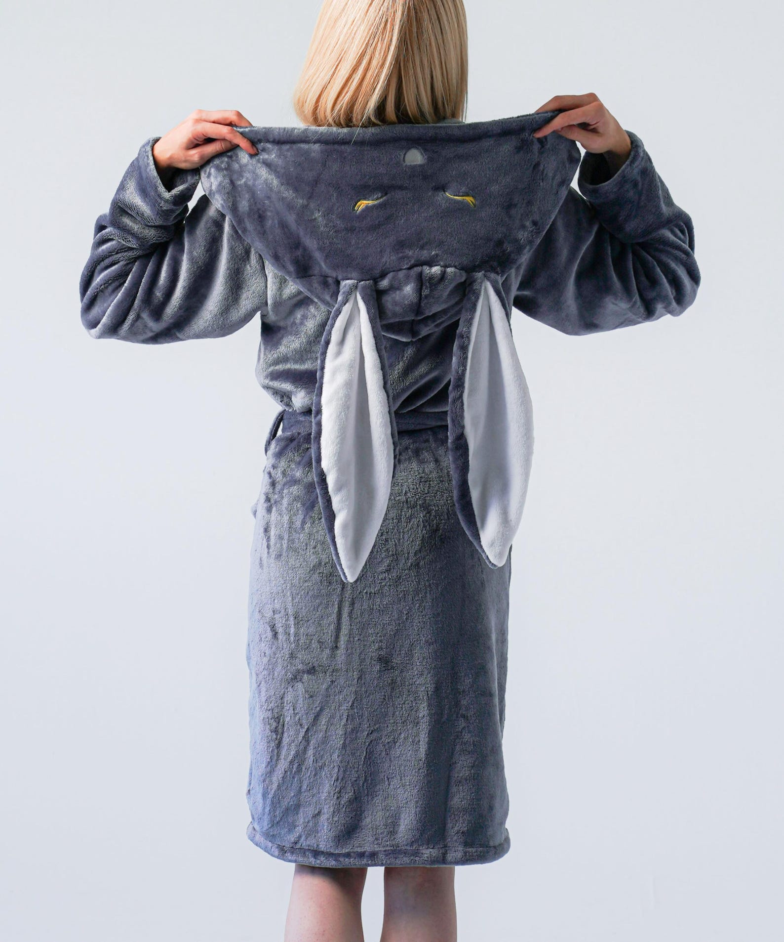 Comfort Robe for Women Soft Cozy Bunny Hood Loungewear Warm Fluffy Robe ...