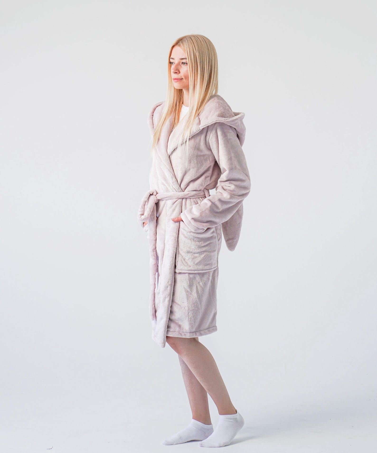 Comfort Robe for Women Soft Cozy Bunny Hood Loungewear Warm Fluffy Robe ...