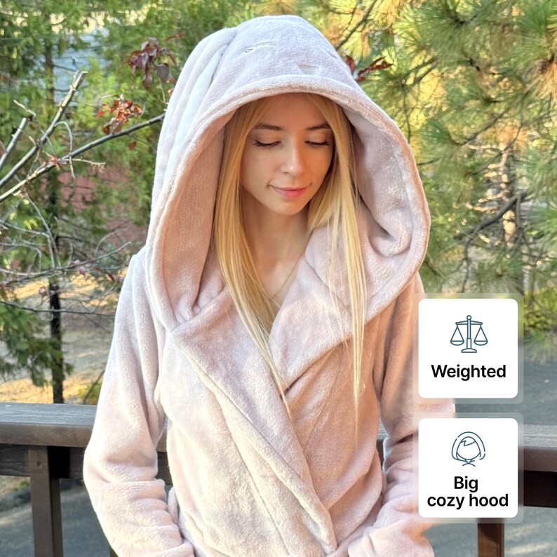 Comfort Robe for Women Soft Cozy Bunny Hood Loungewear Warm Fluffy Robe ...