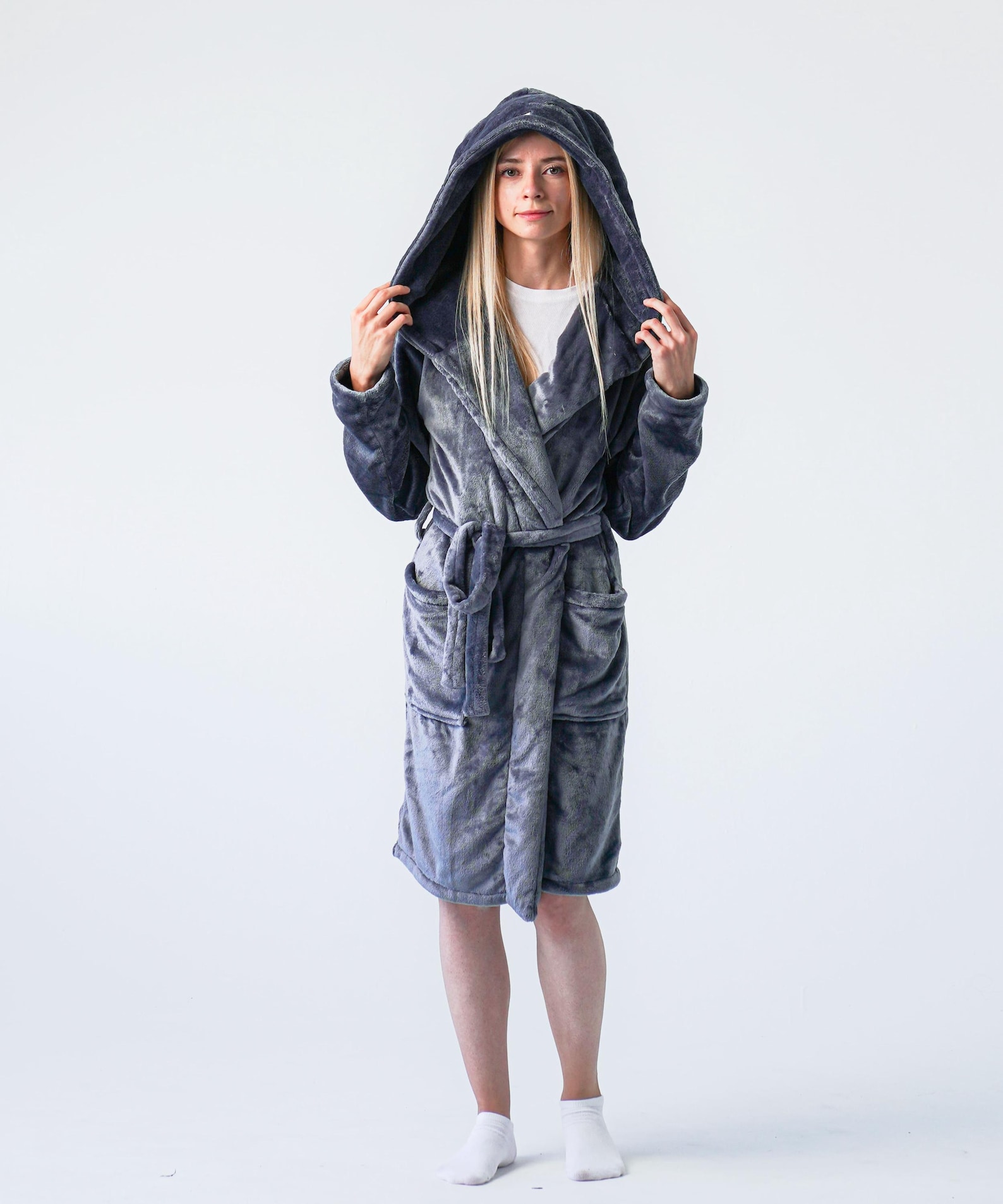 Comfort Robe for Women Soft Cozy Bunny Hood Loungewear Warm Fluffy Robe ...