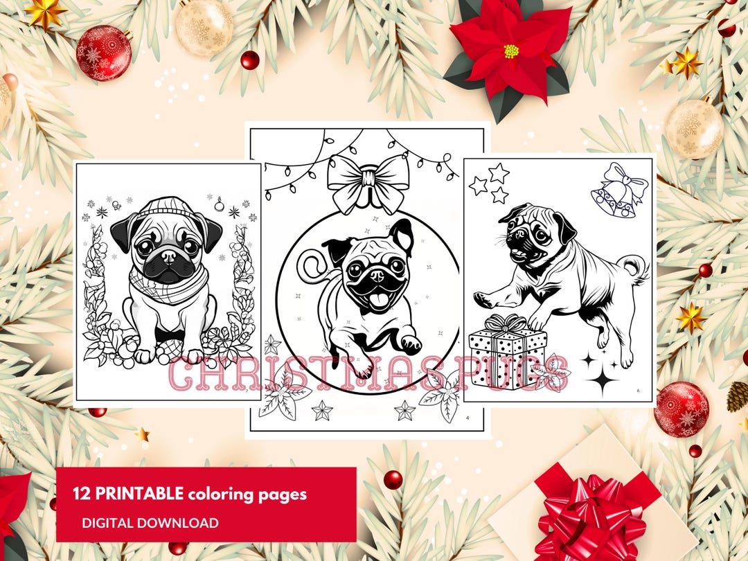 Christmas Pug Coloring Pages | Christmas Activities for Kids & Adults ...