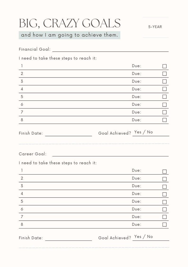 Goal Setting Planner: Printable Productivity Journal (PDF) - Etsy