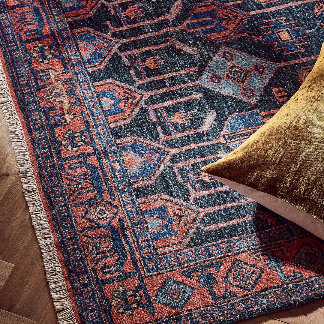 Eros Hand Knotted Red and Blue New Zealand Wool Area Rug 8'X10', Living ...