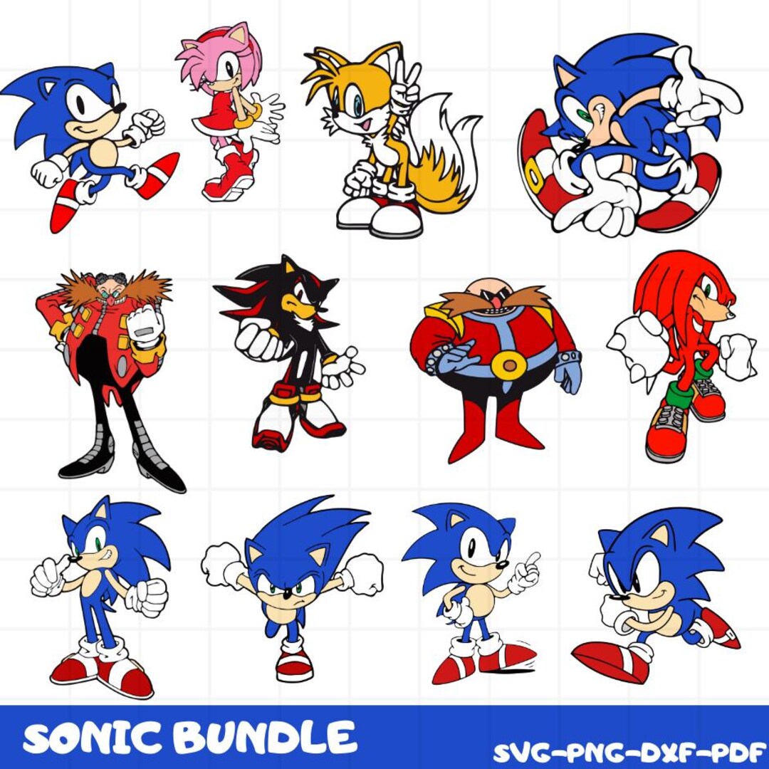 Sonic Characters SVG PNG Bundle, Retro Sonic Tails Amy Knuckles Shadow ...