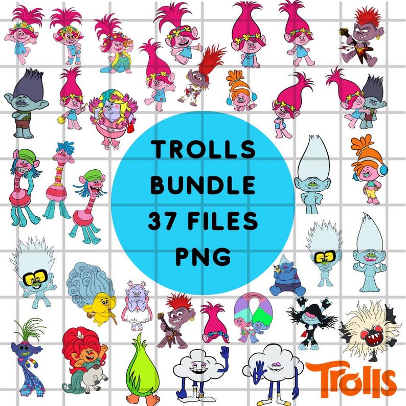 Trolls PNG Bundle, Cute Clipart for Cricut, Digital Download Files ...