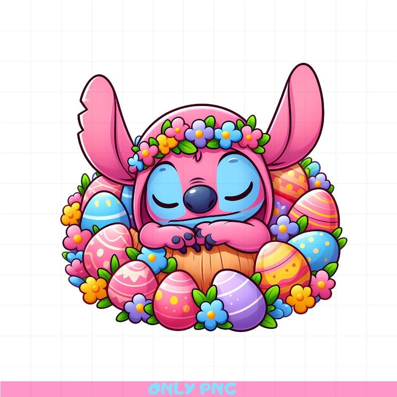 Happy Easter Stitch Png, Cute Easter Stitch Png, Colorful Eggs Png, Bunny Ear Png, April 17 ...