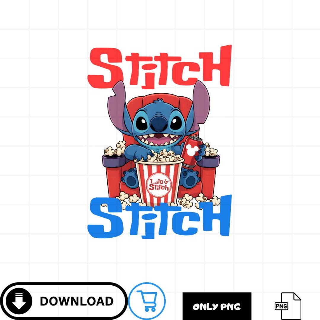 Cute Stitch Popcorn Digital PNG, Lilo and Stitch Movie Lover Clipart ...