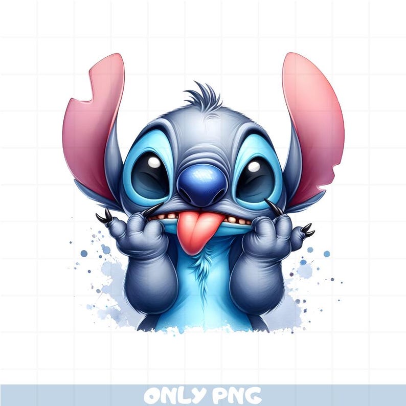 Funny Stitch PNG, Cute Blue Alien Tongue Out Clipart, Digital ...