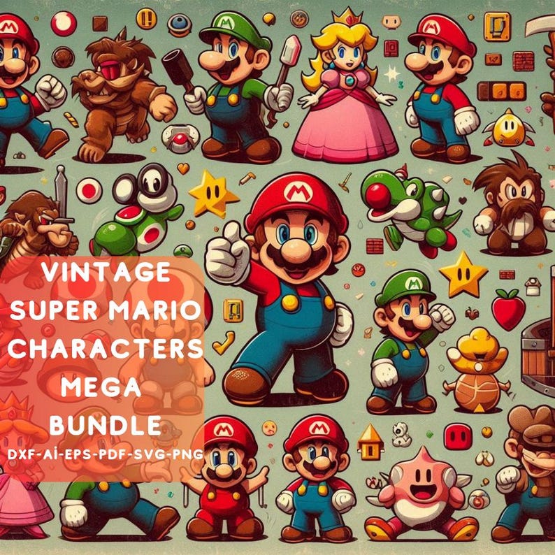 Super Mario SVG PNG Bundle, Gaming Clipart for Cricut, Sublimation ...