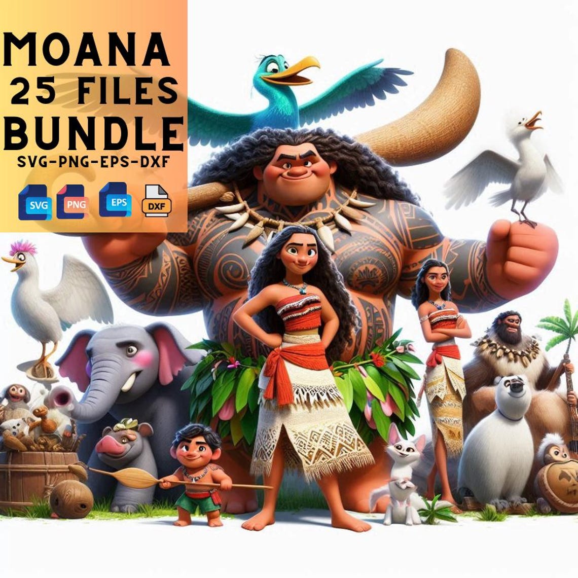 Moana SVG Bundle, Island Princess Clipart, SVG PNG Dxf Eps Files ...