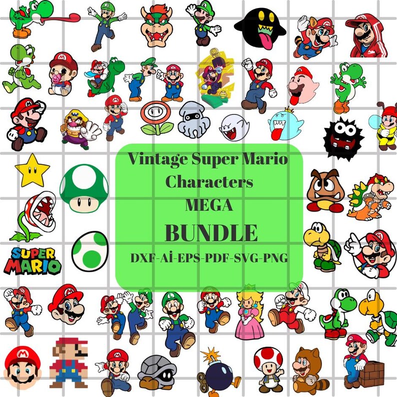 Super Mario SVG PNG Bundle, Gaming Clipart for Cricut, Sublimation ...