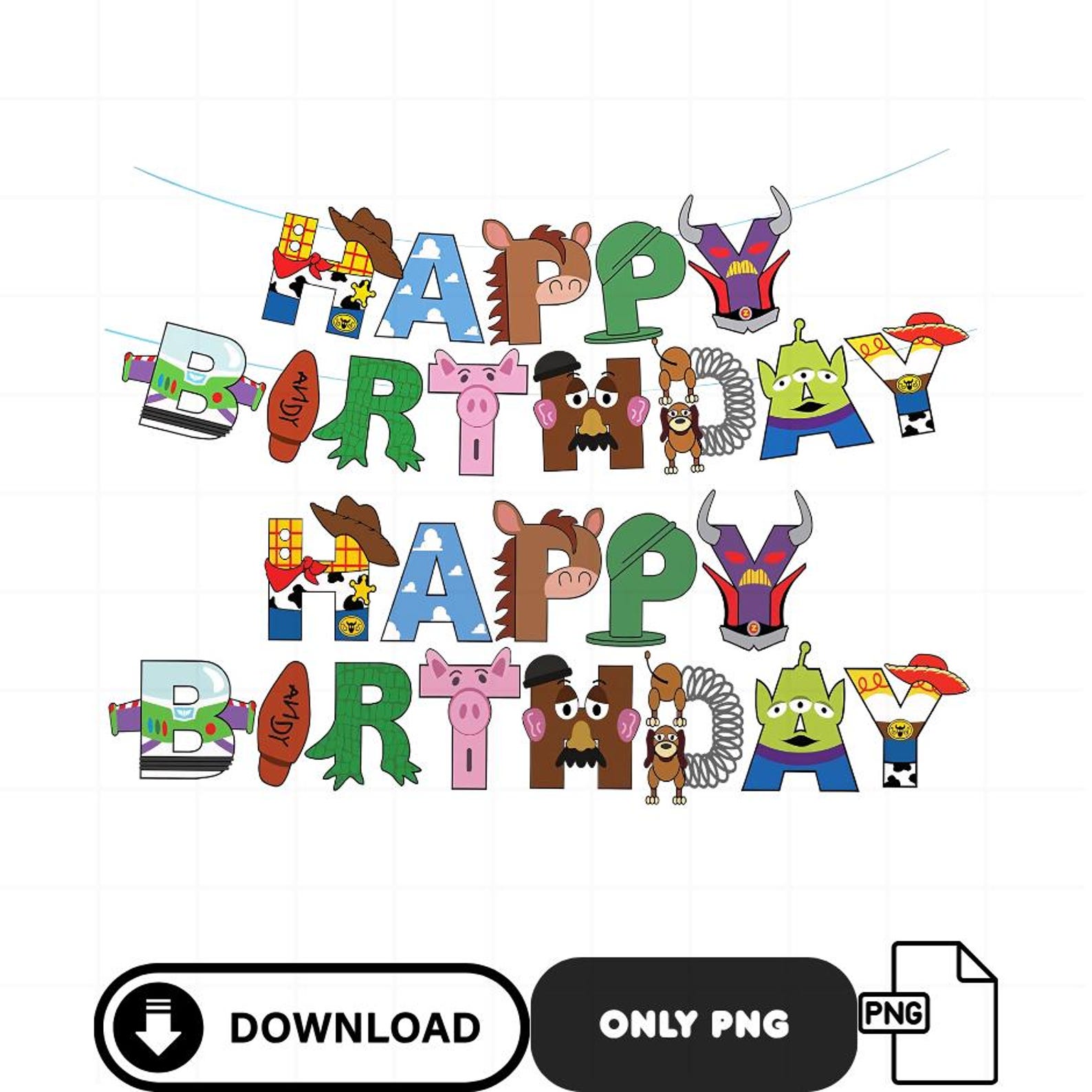 Toy Story Happy Birthday Banner PNG, Digital Party Decoration Download ...