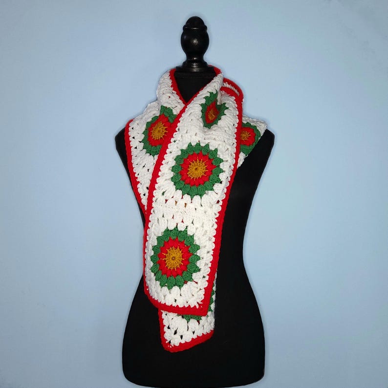Colorful Sunburst Granny Square Crochet Scarf | Handmade Crochet Scarf ...