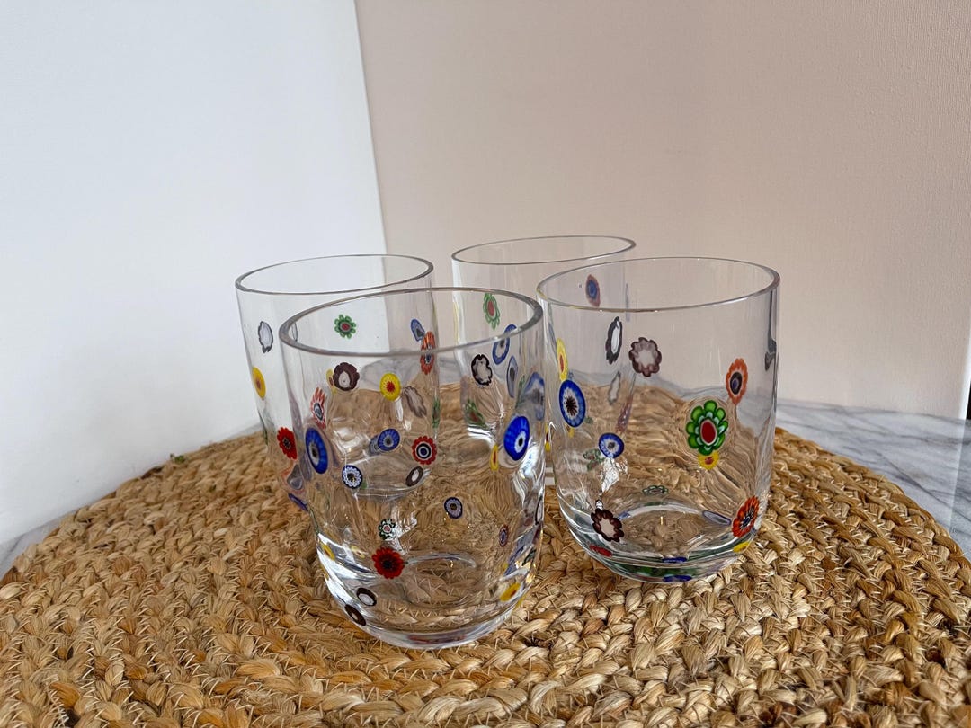 Vintage Hand Blown Venetian Murano Glass “mille Fiori” Drinking Glasses ...