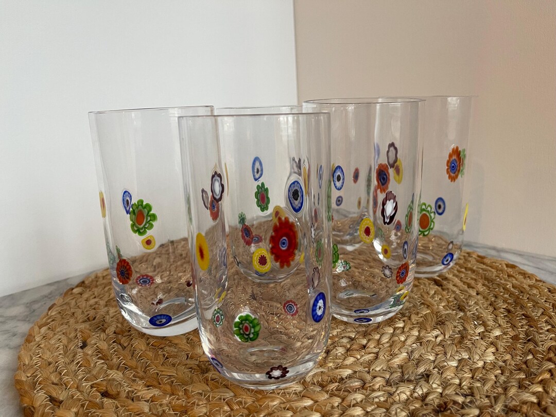 Vintage Hand Blown Venetian Murano Glass “mille Fiori” Drinking Glasses ...
