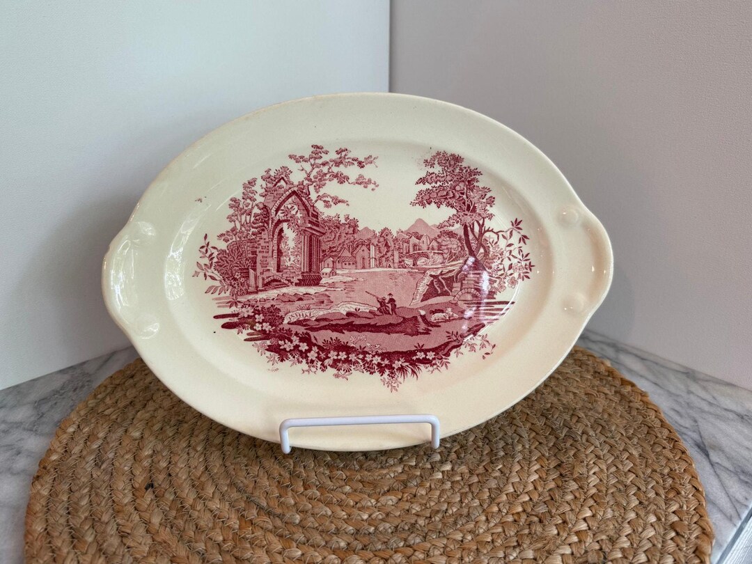 Vintage English Ironstone With Red Transfer, “english Abby” 12-in. - Etsy