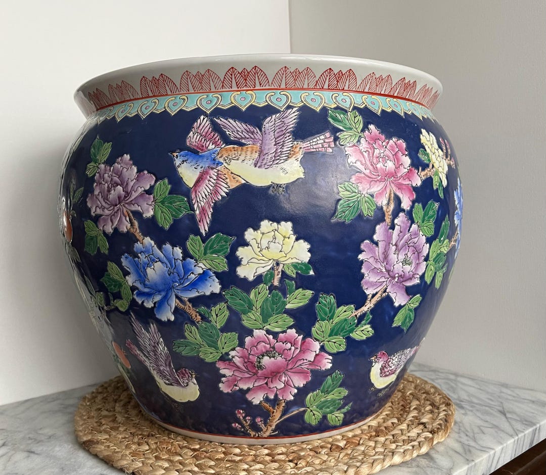 Vintage Chinese HUGE Fishbowl Koi Planter “famille Rose” Jardiniere ...