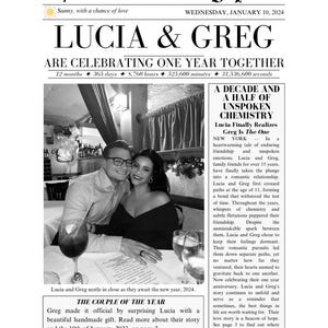 Custom Anniversary Newspaper Print | Personalized Love Story Newspaper ...
