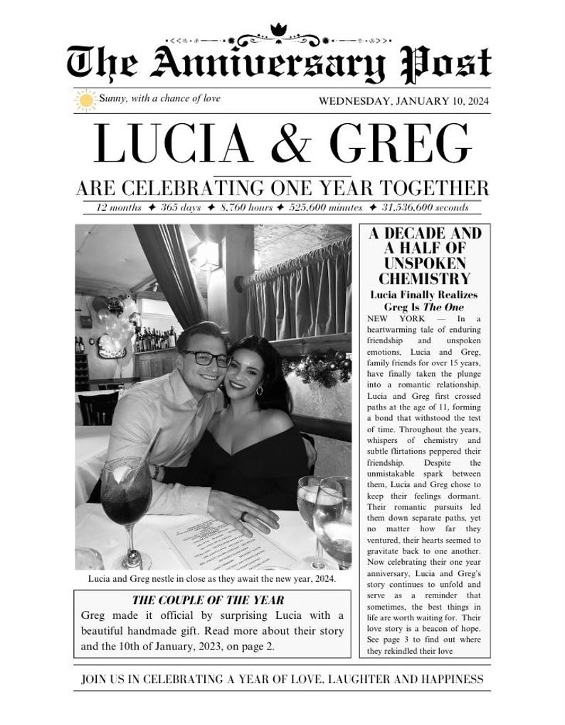 Custom Anniversary Newspaper Print | Personalized Love Story Newspaper ...