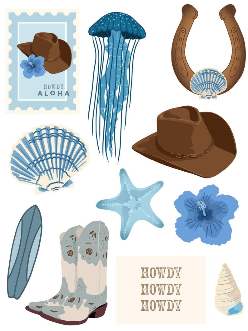 Coastal Cowgirl Sticker Sheet- Western Beach Stickers, Junk Journal ...