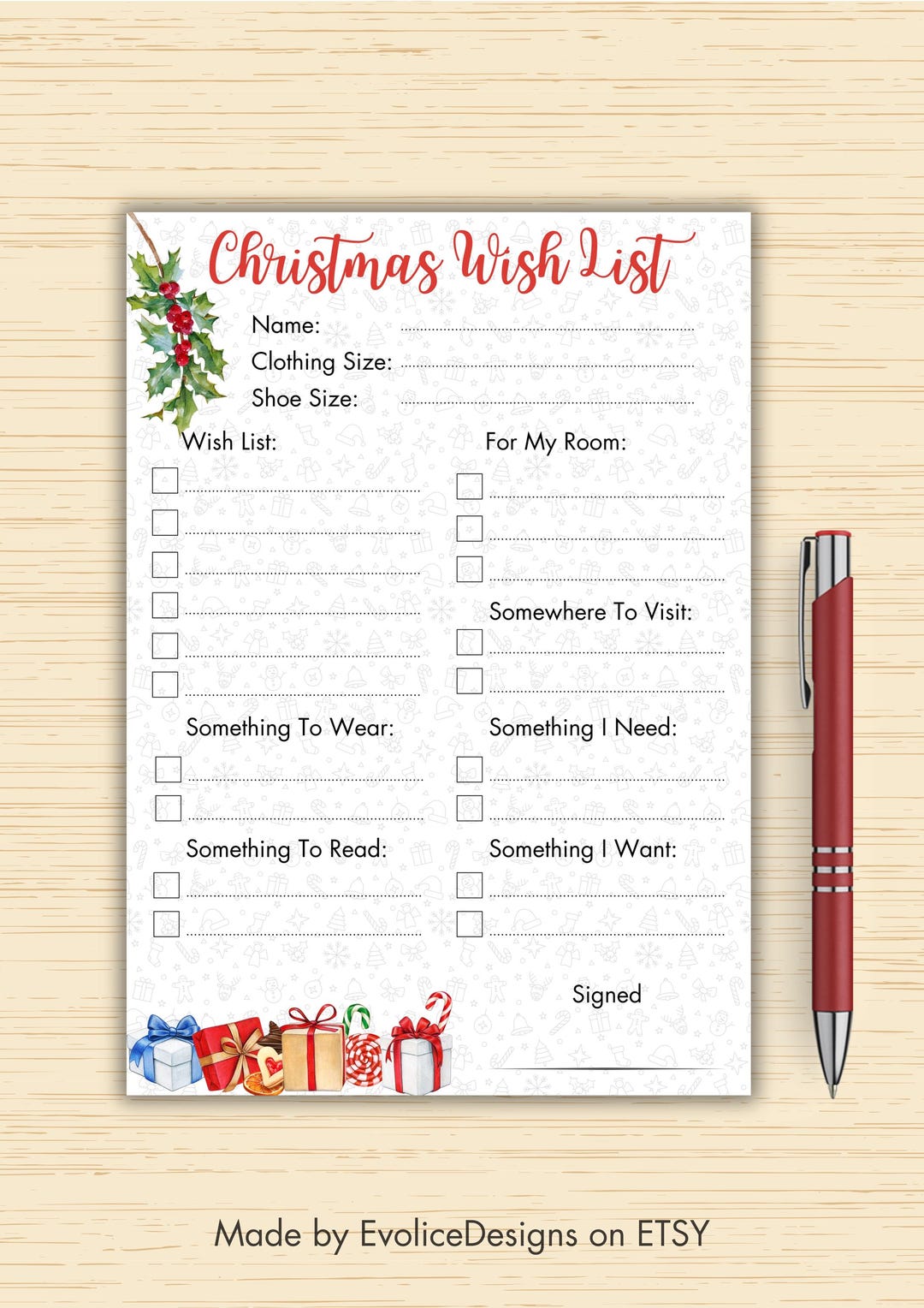 Christmas Wish List, Printable Christmas Wish List, Adult Christmas ...