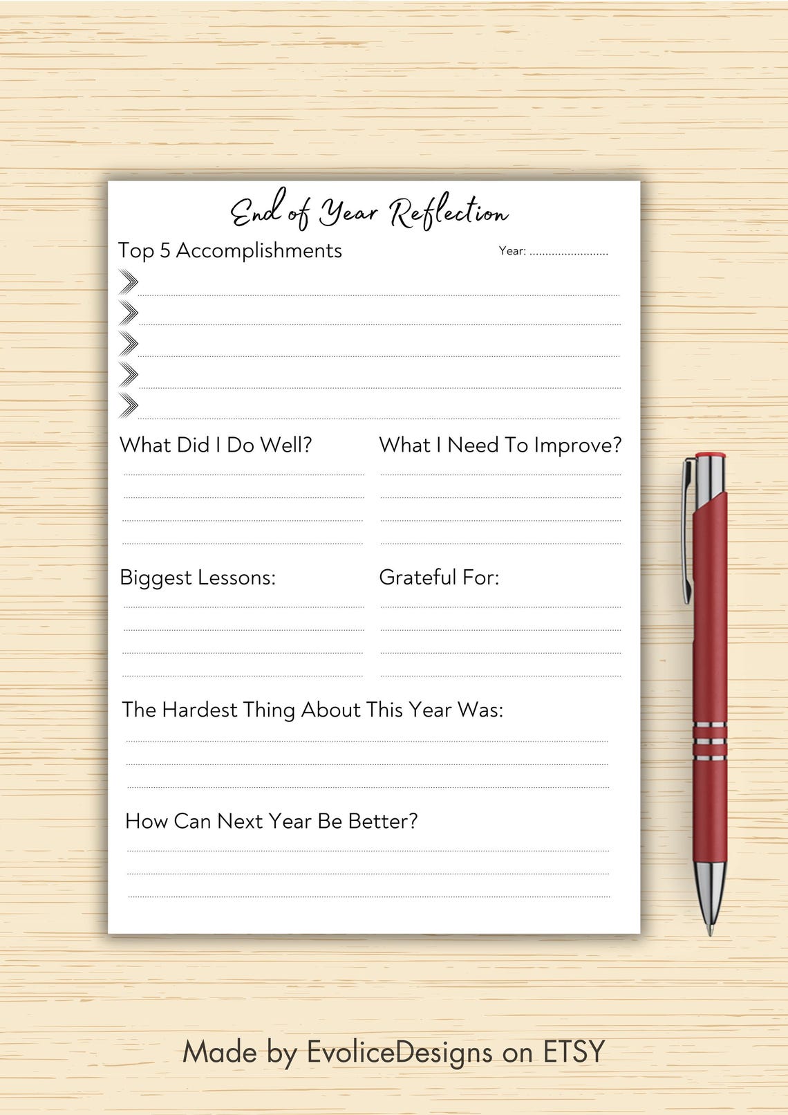 End of Year Reflection Printable, New Year Journaling Template ...