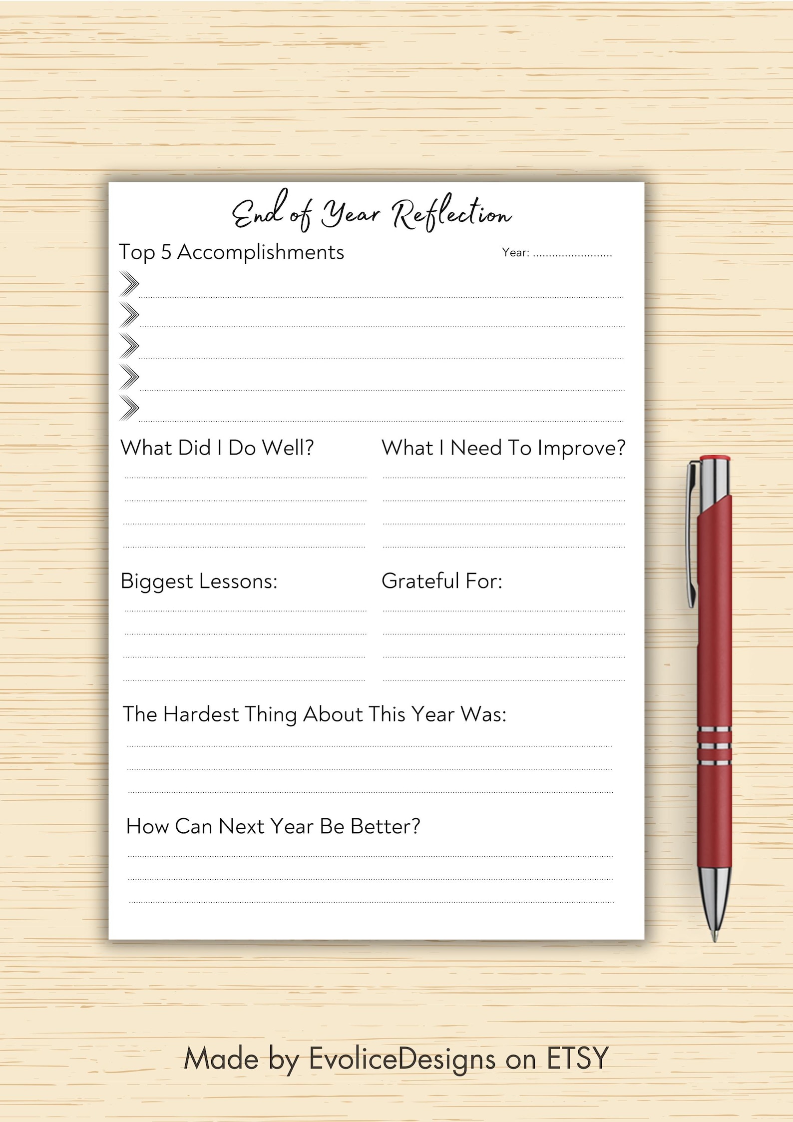 End of Year Reflection Printable, New Year Journaling Template ...