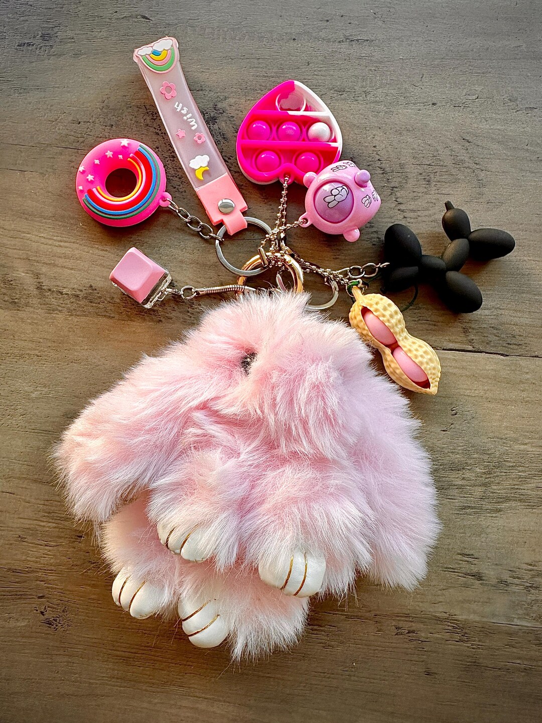 Pink Bunny Fidget Keychain Pop It, Light up Keyboard, Clicker, Peanut ...