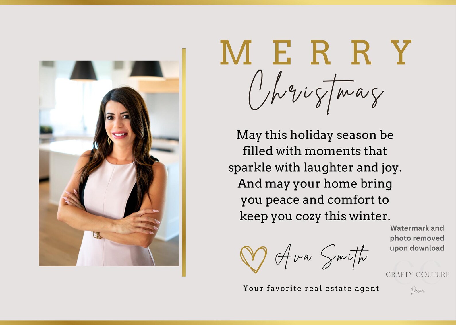 Custom Merry Christmas Gold Card for Family Teachers Clients Realtors ...