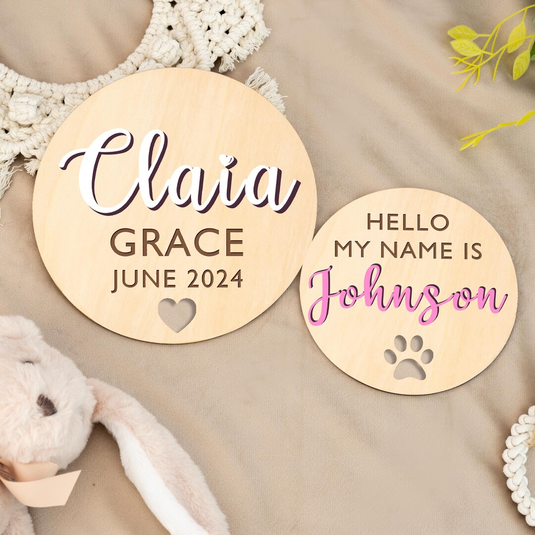 Wooden Baby Name Sign, Newborn Birth Sign, Custom Wood Baby Sign, Baby ...