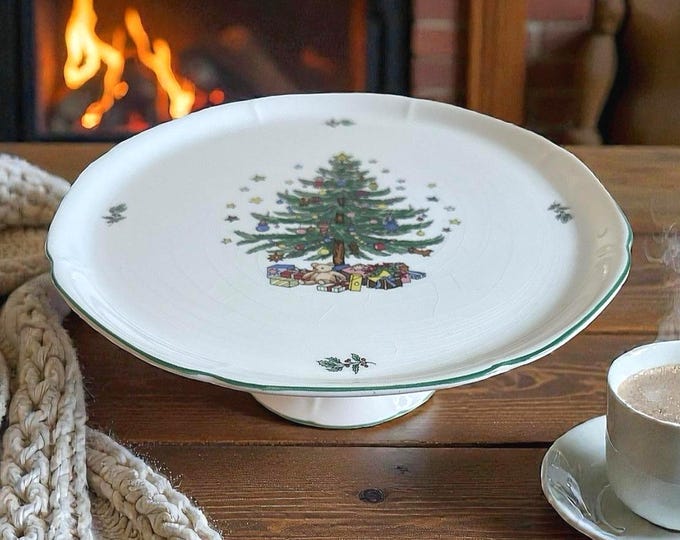 Vintage Christmas Pedestal Cake Plate Stand 11" Made in Japan Nikko ...