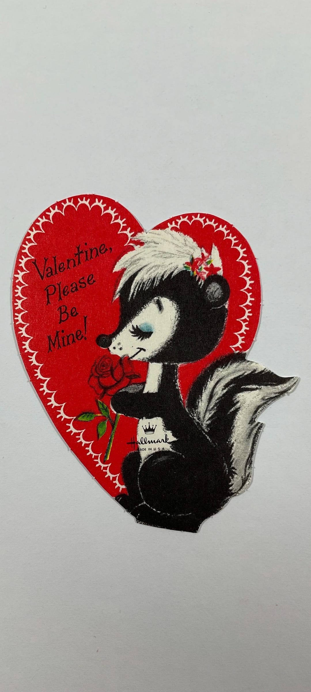 Vintage 1950s Hallmark Skunk Red Rose Valentines Holiday Greeting Card ...