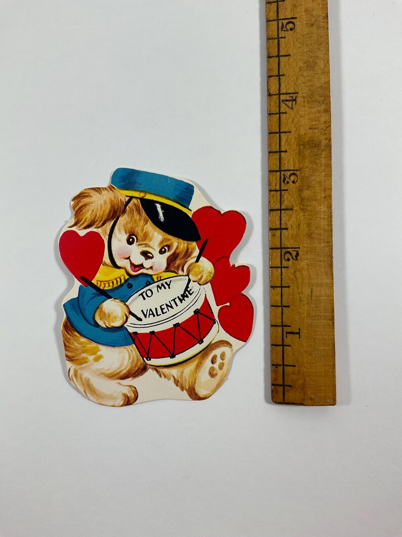 Vintage 1950s Puppy Dog Drum Marching Band Valentines Holiday Greeting ...
