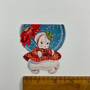 Vintage A-meri-card Girl Snowman Poinsettia Flower Umbrella Snowflakes ...
