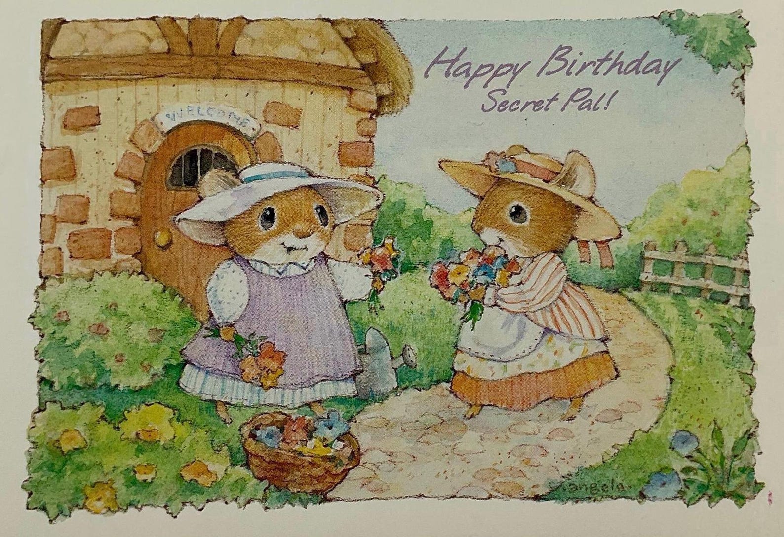 Vintage Current Mouse Mice Secret Pal Friends Birthday Holiday Greeting ...