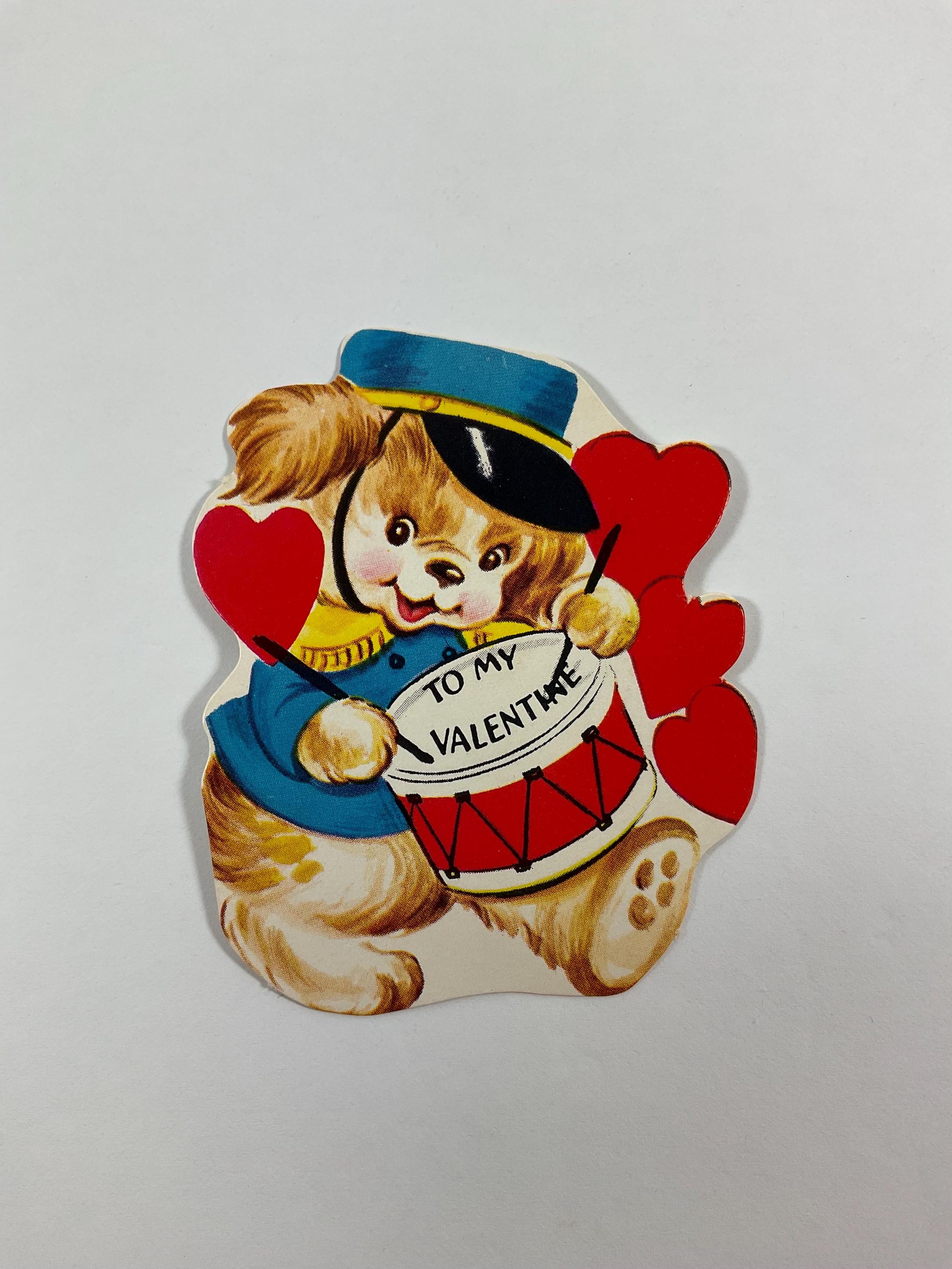 Vintage 1950s Puppy Dog Drum Marching Band Valentines Holiday Greeting ...