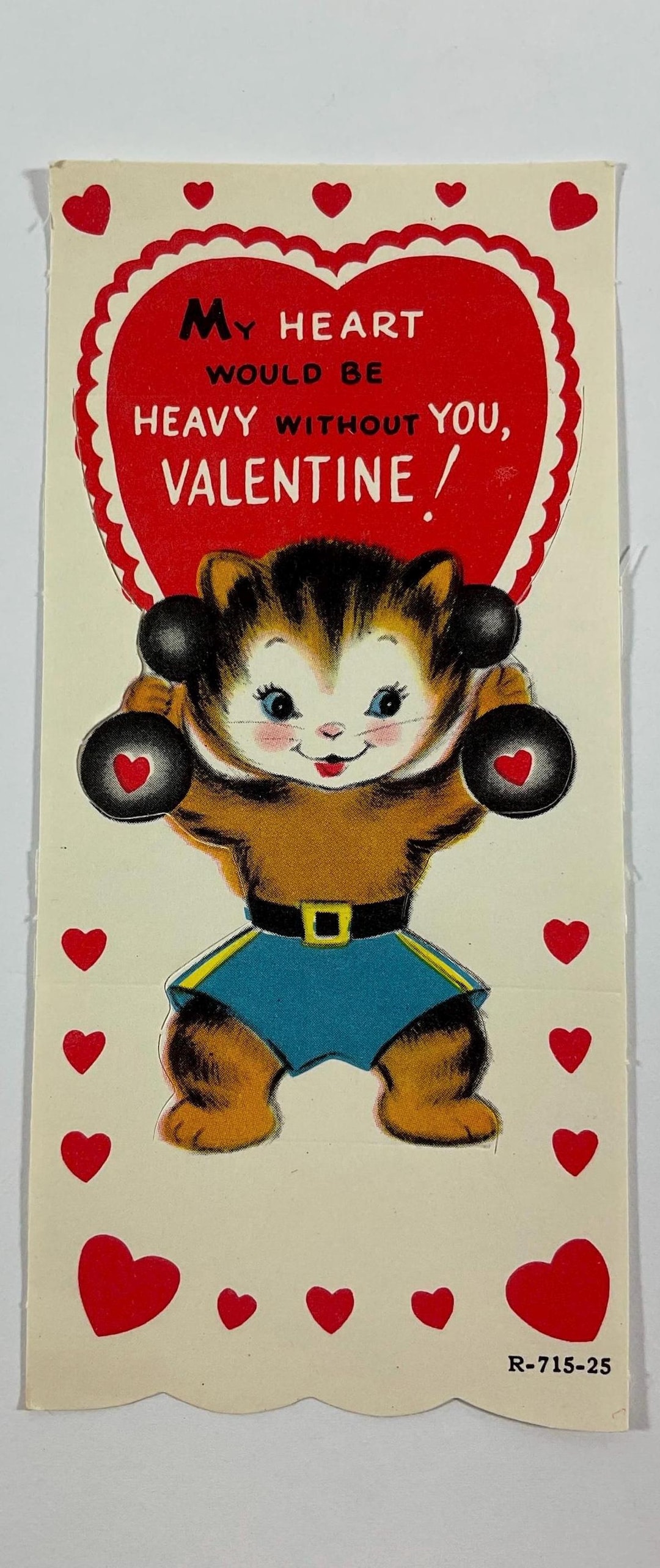 Vintage 1950s Weight Lifting Muscle Kitten Cat Valentines Holiday ...