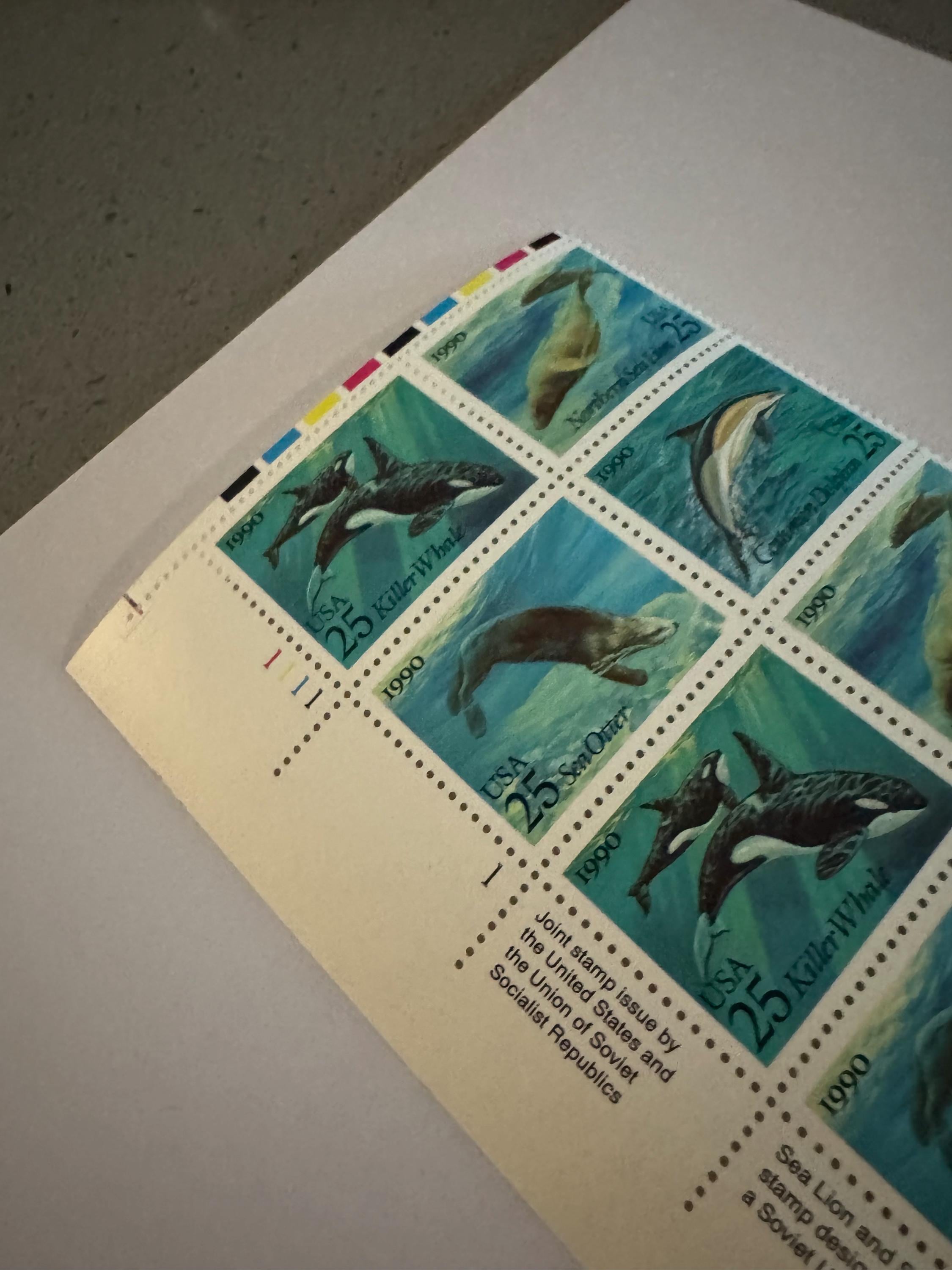 Sea Creatures - Whale, Sea Lion, Otter, Dolphin, Postage Stamps Sheet ...