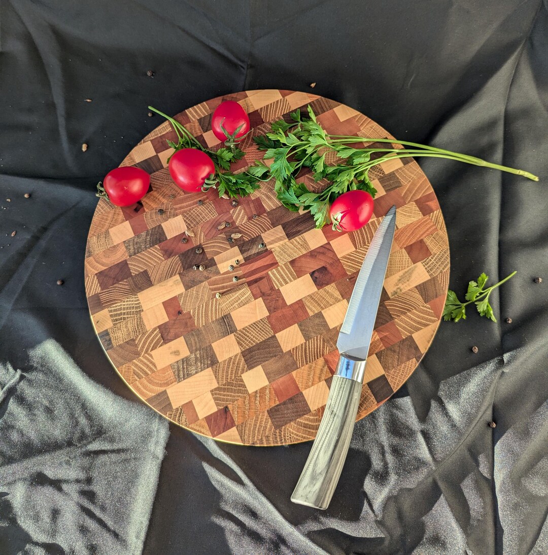 Round Cutting Board, End Grain Board, Сharcuterie Board (oak+walnut ...