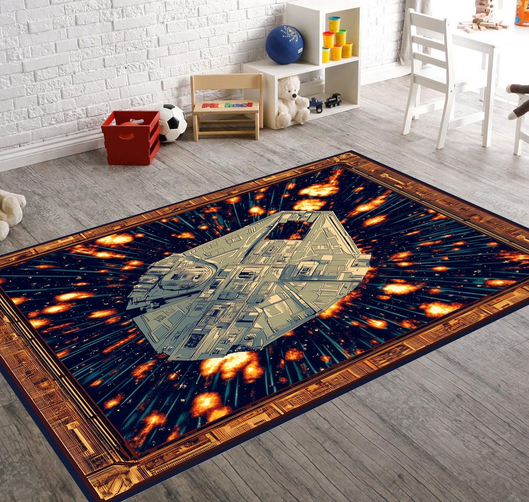 Spaceship Kids Rug – Sci-fi Galaxy Carpet – Star Battle Themed Floor ...